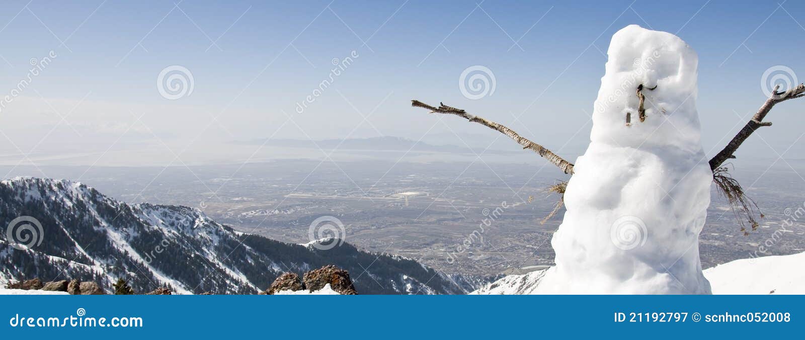 Snowman on Top of Mountain stock image. Image of frozen - 21192797