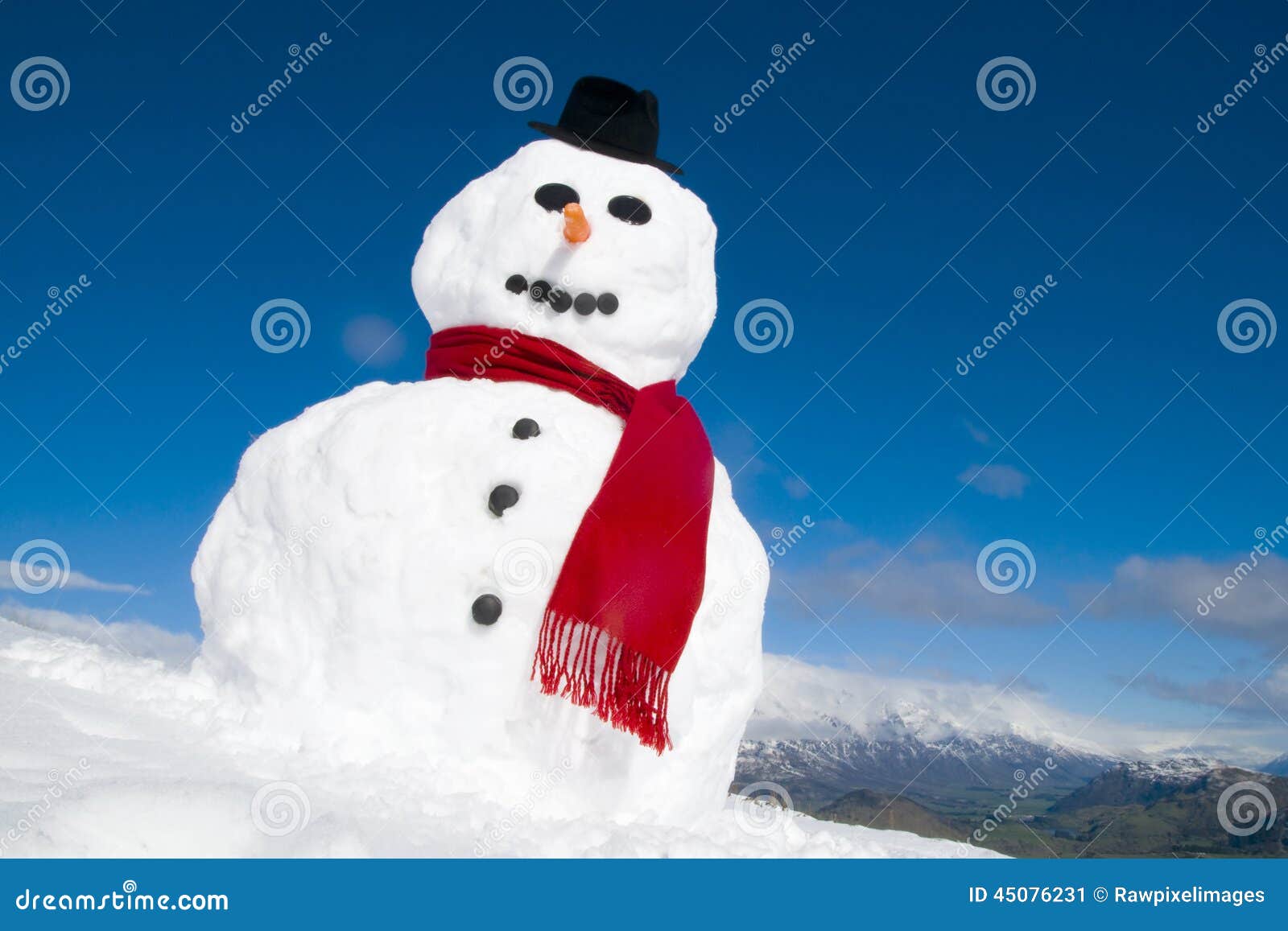 Snowman on a Top of the Mountain Stock Image - Image of portrait ...