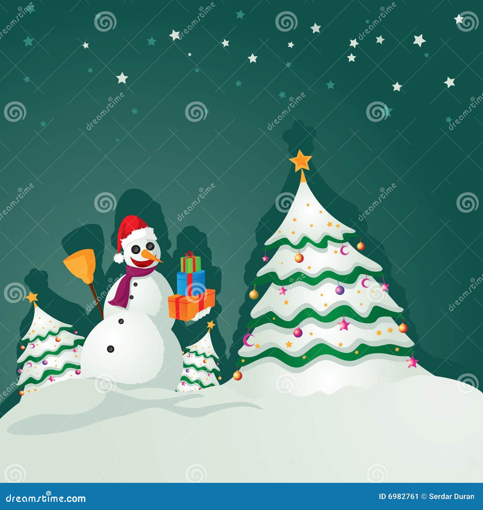 Snowman and tree copy stock vector. Illustration of star - 6982761