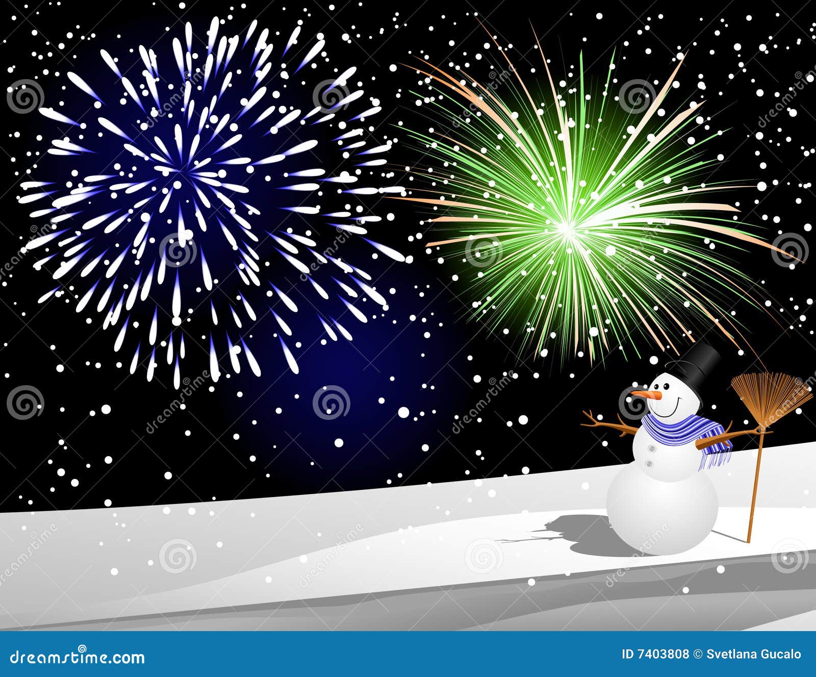 Snowman under firework stock vector. Illustration of skyline - 7403808