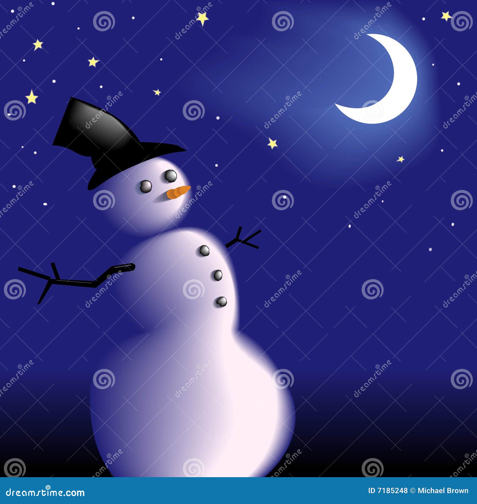 Snowman Under Frosty Cold Clear Winter Night Sky Stock Vector ...