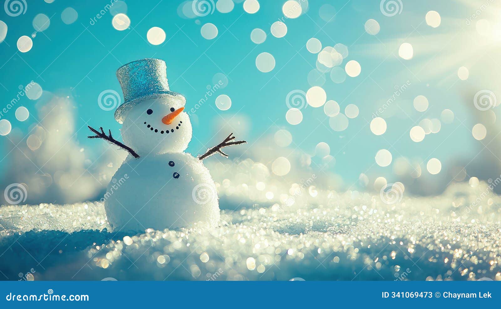 Snowman Under Winter Sky stock illustration. Illustration of bright ...