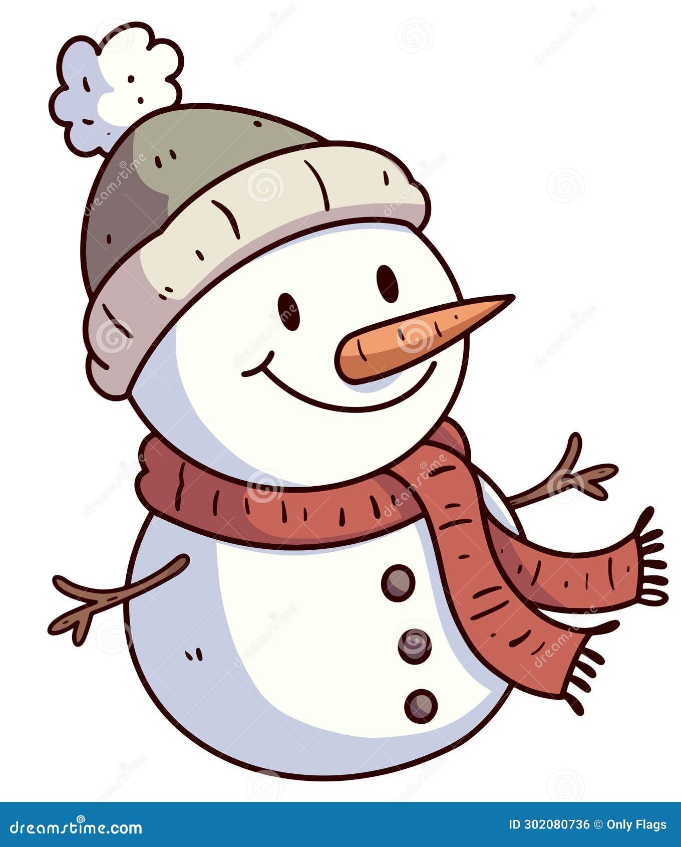 Snowman Wear Winter Hat and Scarf Smile Isolate on White Background ...