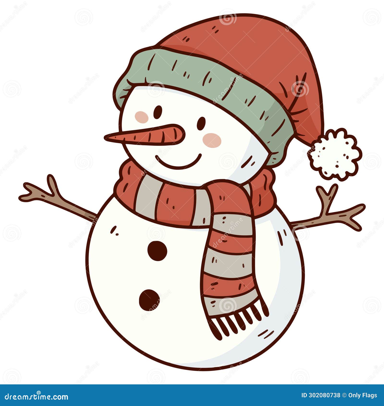 Snowman Wear Winter Hat and Scarf Smile Isolate on White Background ...