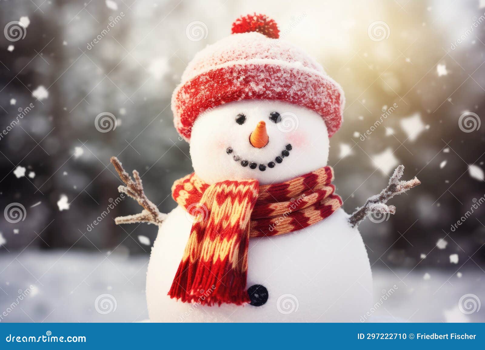 A Snowman Wearing a Red Hat and Scarf Stock Photo - Image of snowman ...