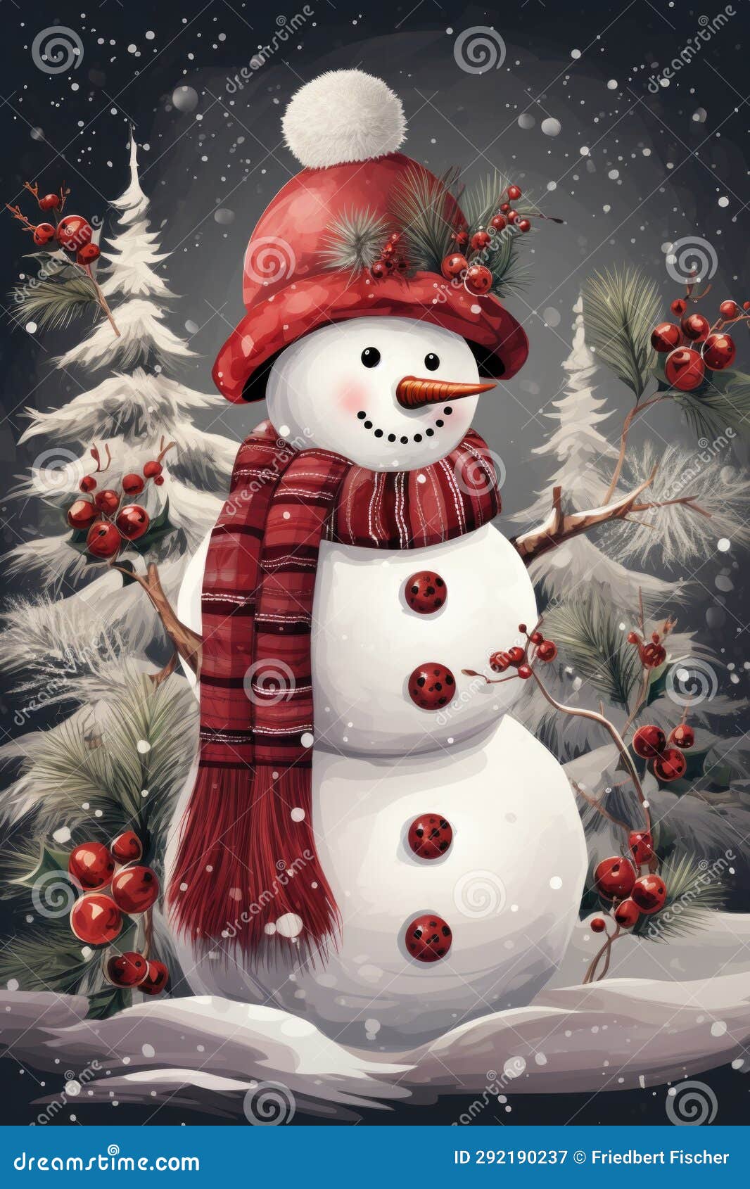 A Snowman Wearing a Red Hat and Scarf. Stock Illustration ...
