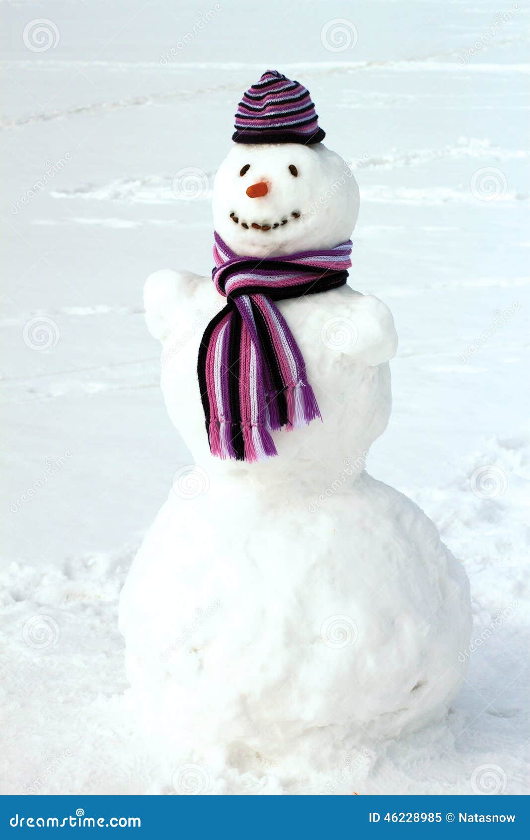 Snowman on White Snow Background Stock Image - Image of background ...