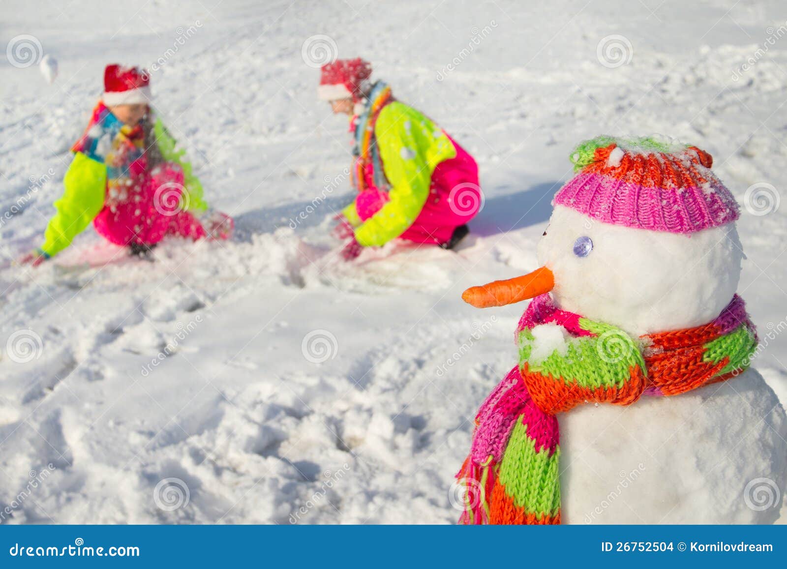 Snowman and young women stock photo. Image of adult, bright - 26752504