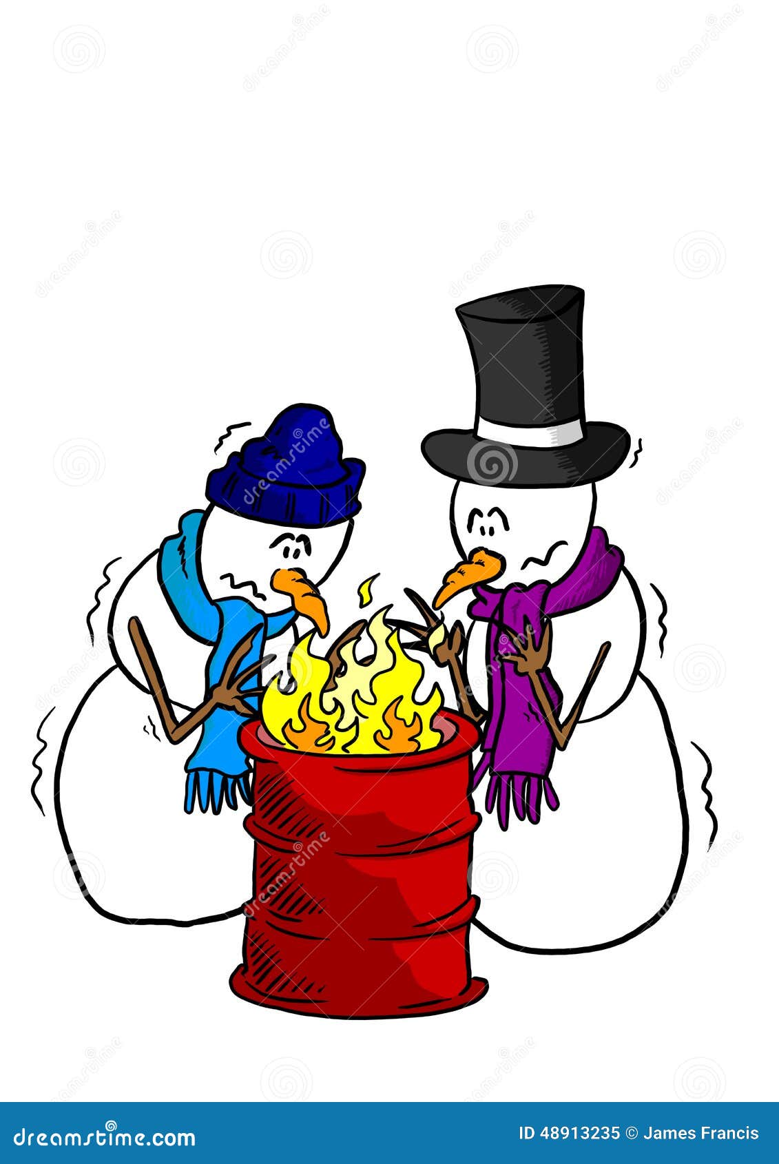 Snowmen around a fire stock illustration. Illustration of blizzard ...