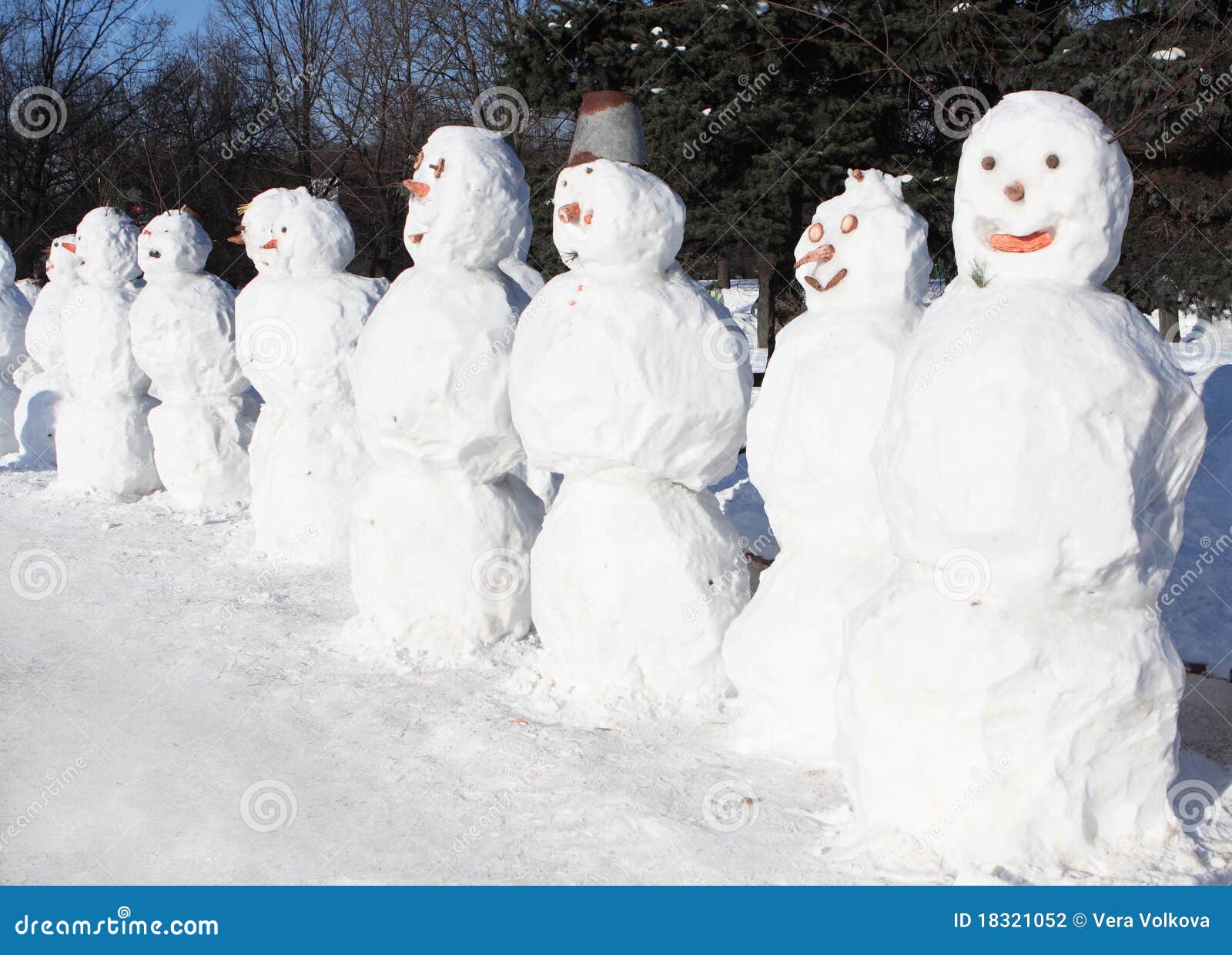 Snowmen crowd stock photo. Image of enjoying, season - 18321052