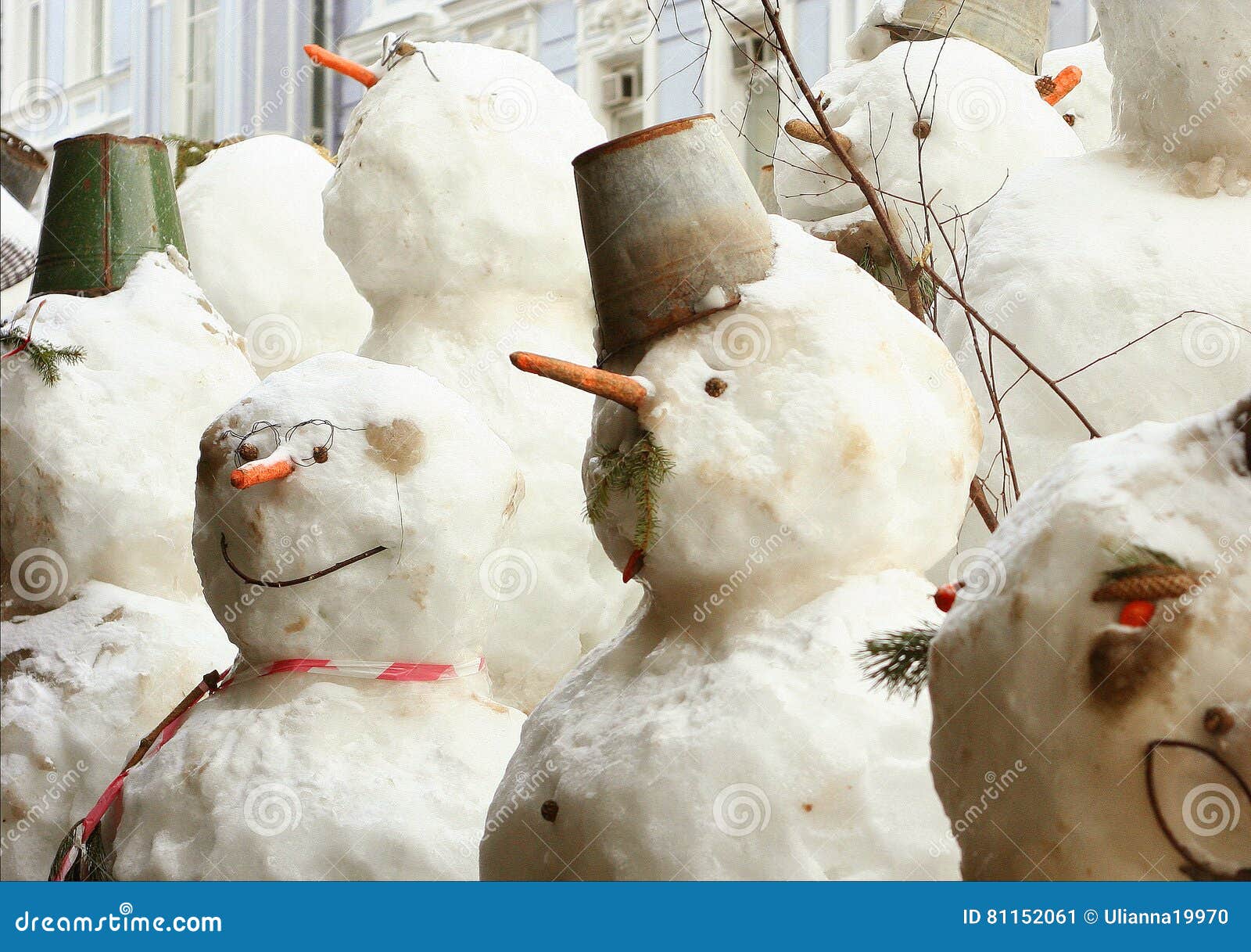 Snowmen Crowd Close Up Photo Stock Illustration - Illustration of funny ...
