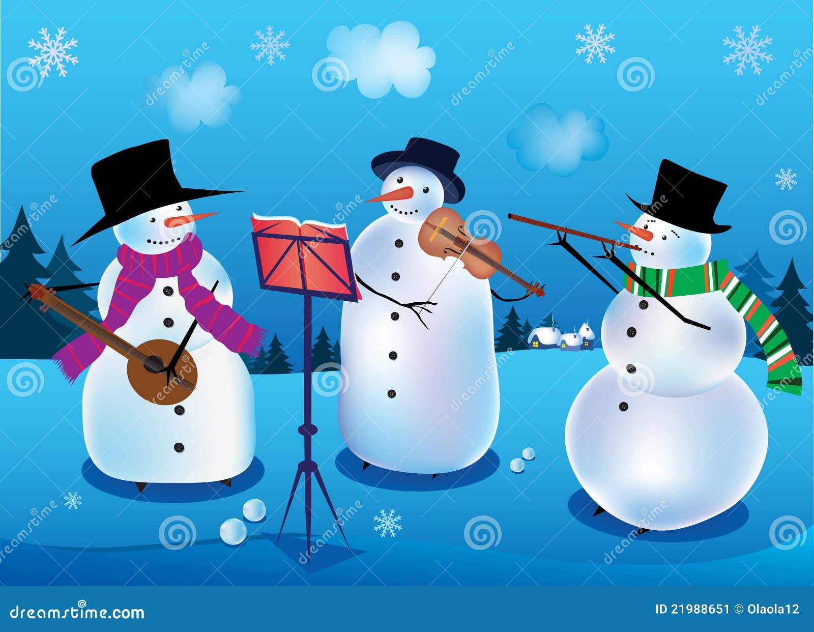 Snowmen-musicians stock vector. Illustration of orchestra - 21988651