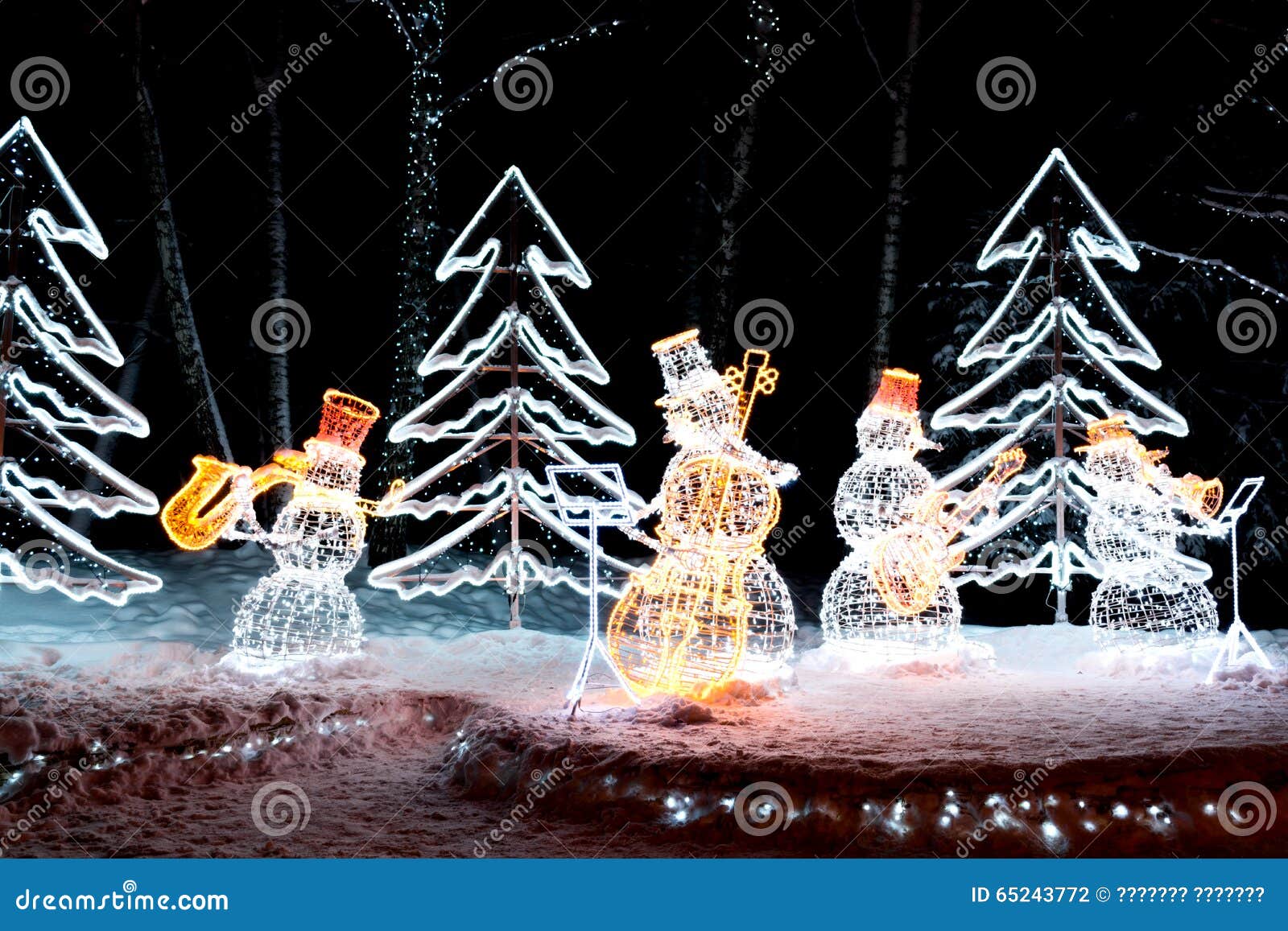 Snowmen Playing Musical Instruments Stock Photo - Image of lighting ...