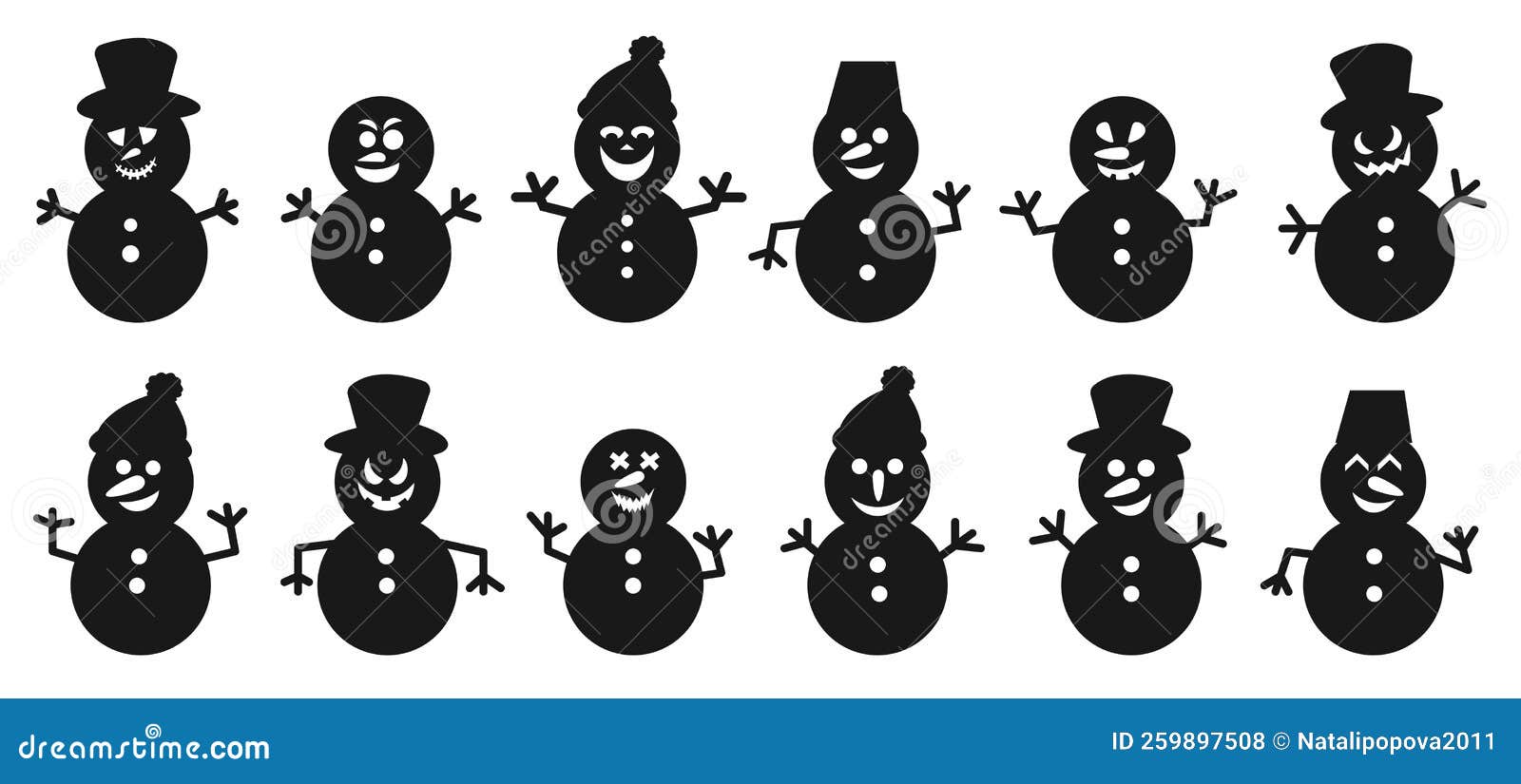 Snowmen Silhouettes Theme Set. Vector Illustration Stock Vector ...