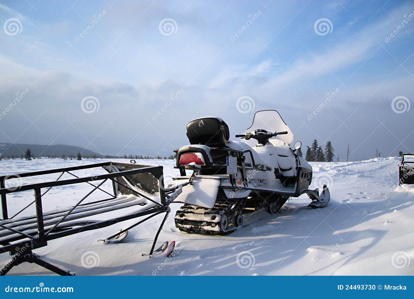Snowmobile stock photo. Image of trailer, travel, mountains - 24493730