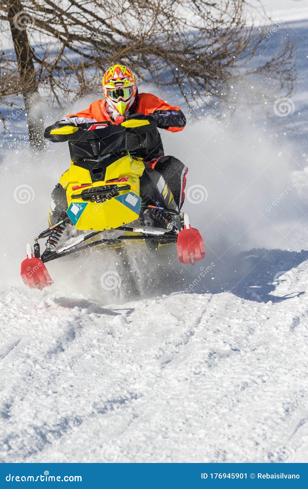 Snowmobile in action stock image. Image of outdoor, action - 176945901