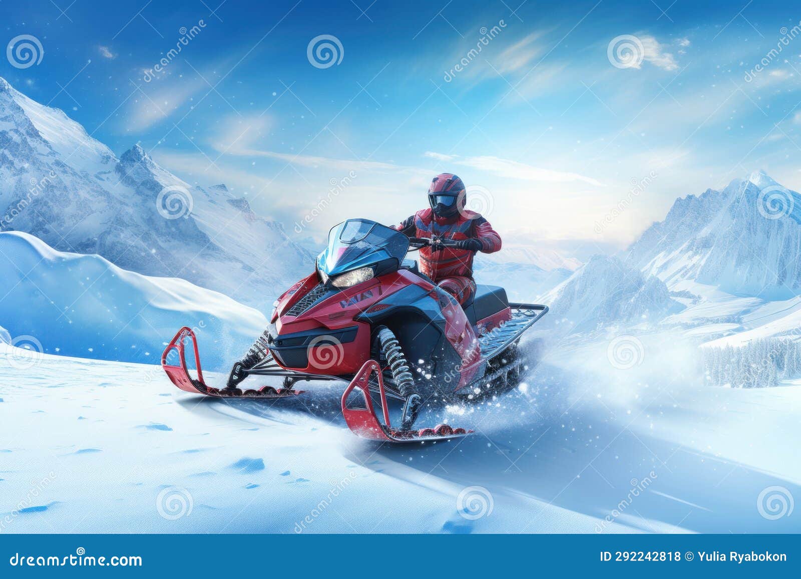 Snowmobile On A Background Of Beautiful Mountains Royalty-Free Stock ...