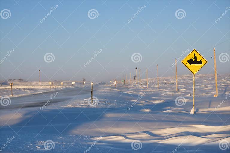 Snowmobile crossing sign. stock image. Image of countryside - 3183573
