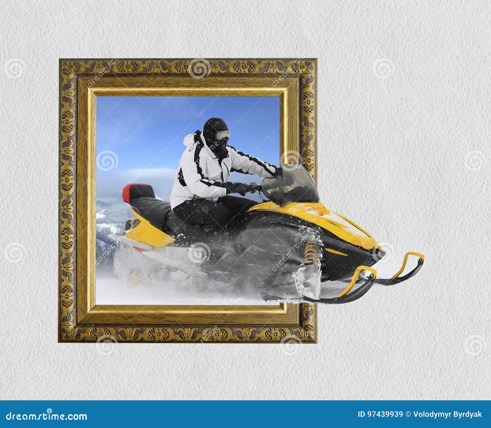 Snowmobile in Frame with 3d Effect Stock Image - Image of retro ...