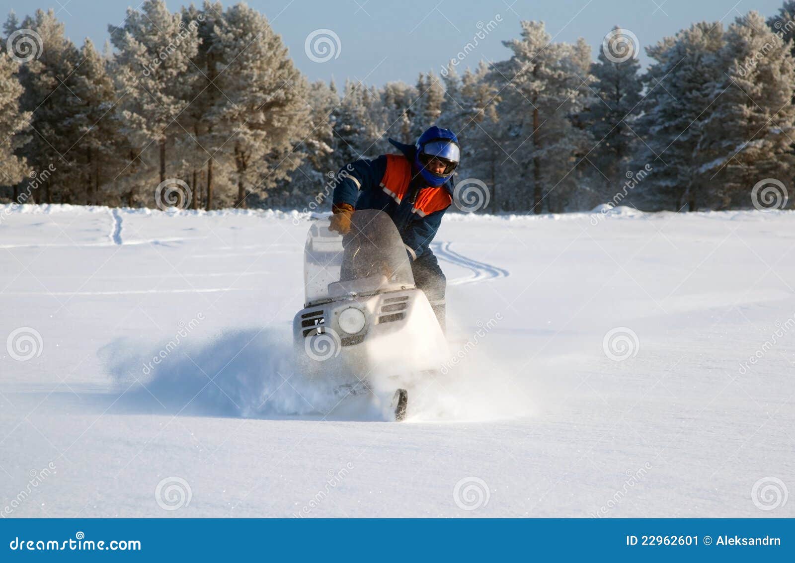 Snowmobile at full speed stock image. Image of dust, leisure - 22962601