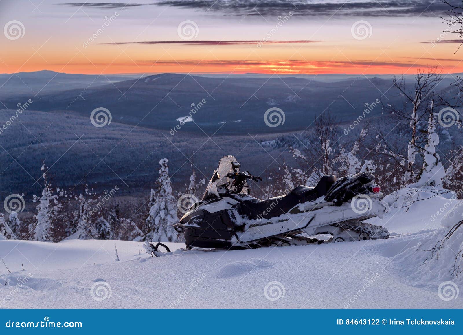 Snowmobile on the Mountain. Stock Photo - Image of speed, power: 84643122
