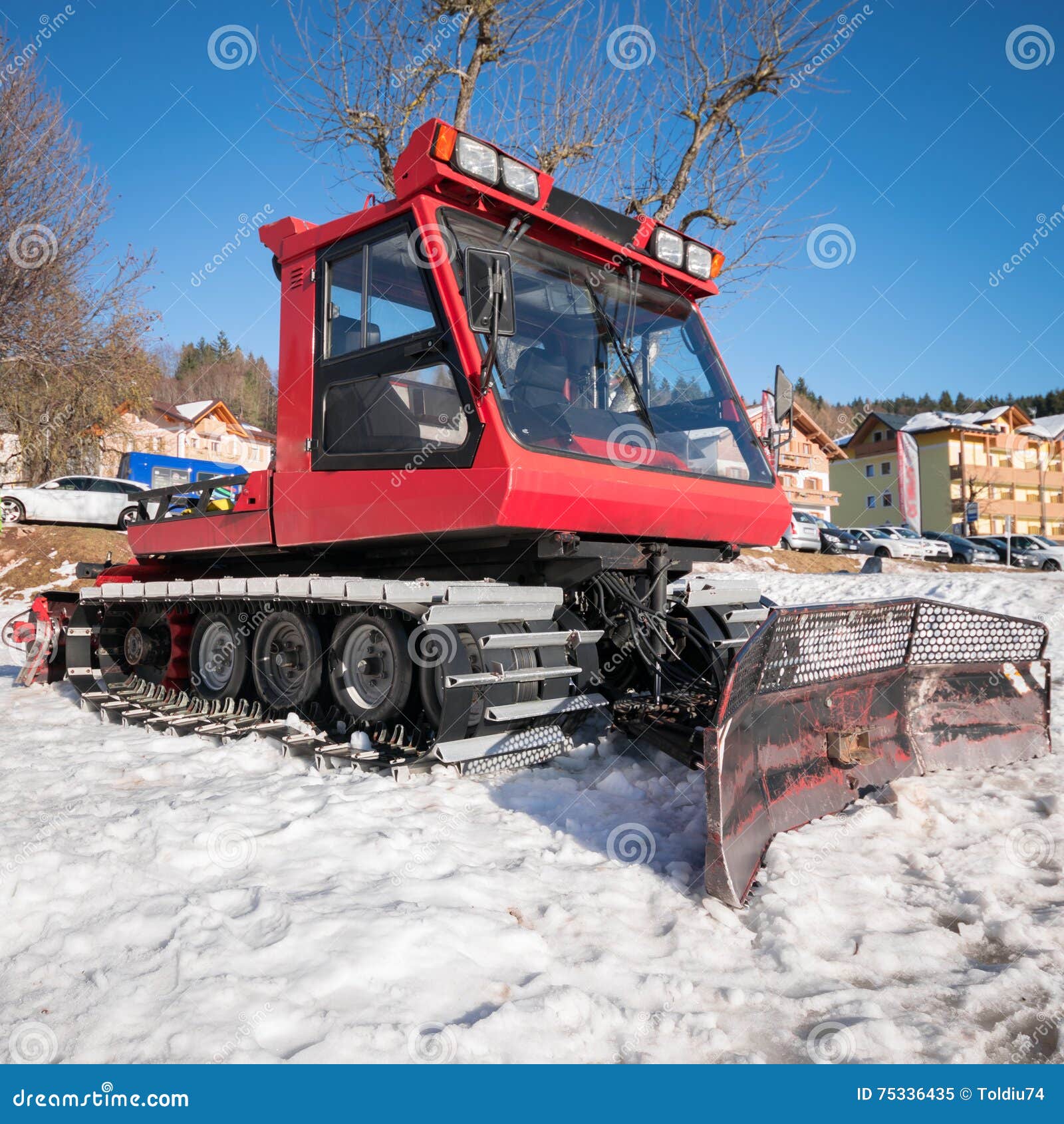 Snowmobile Parked at the End of a Ski Slope. Stock Image - Image of ...