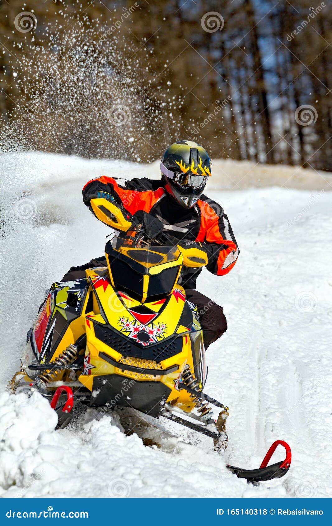 Snowmobile race stock photo. Image of medium, fast, helmet - 165140318