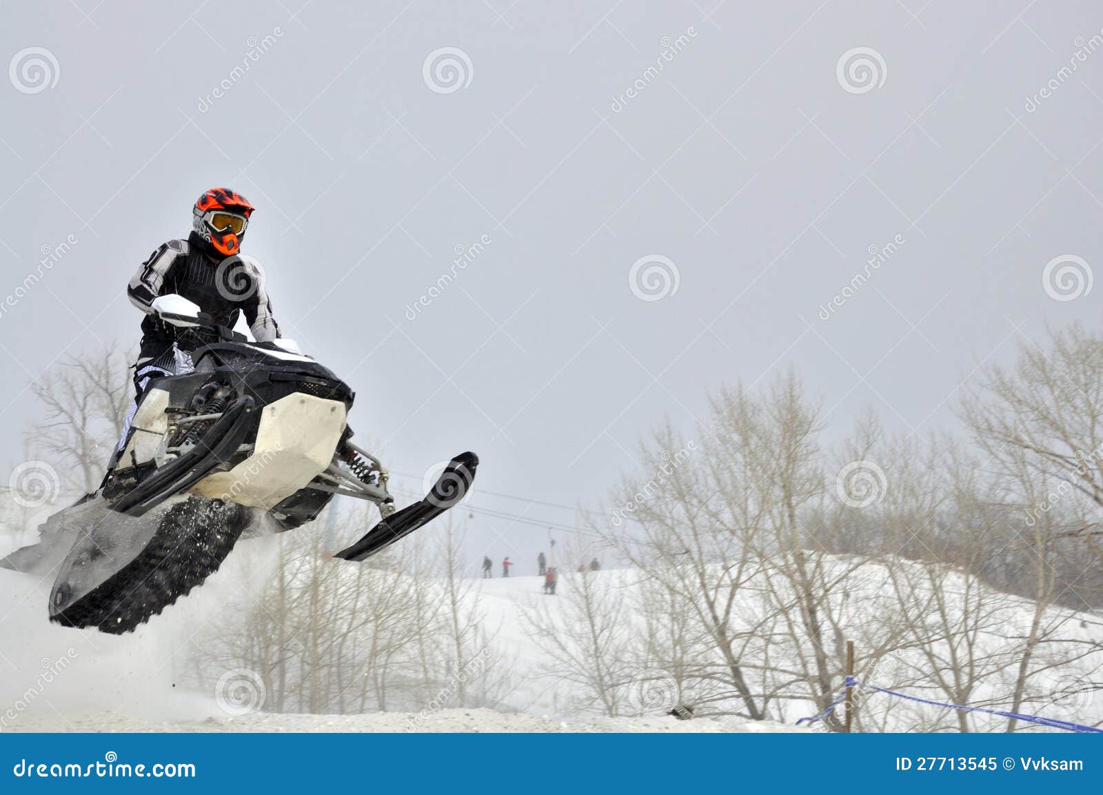 On the Snowmobile Rider Flies Sideways Stock Image - Image of high ...