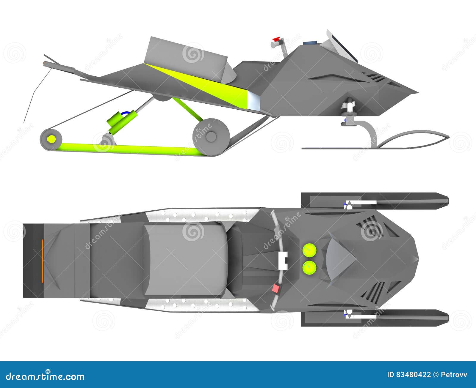 Snowmobile Side and Top View 3d Rendering Stock Illustration ...