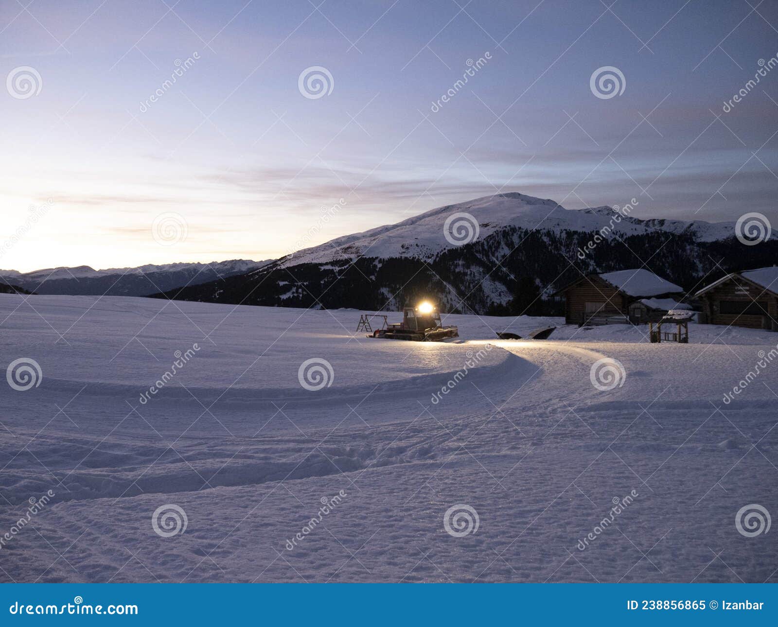 Snowmobile on Ski Run at Night Stock Image - Image of snowmobile ...