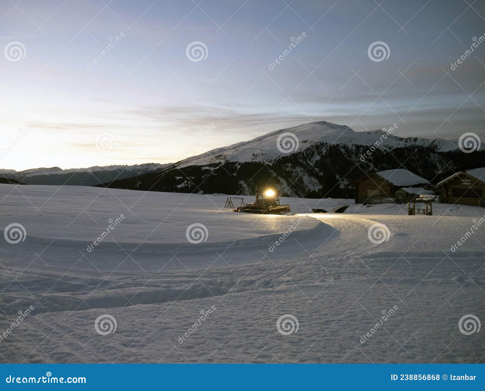 Snowmobile on Ski Run at Night Stock Photo - Image of technology, alps ...