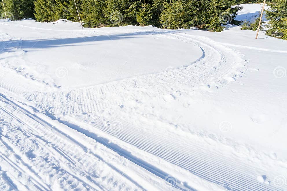 Snowmobile Track Marks on the Snow Stock Image - Image of dynamic ...