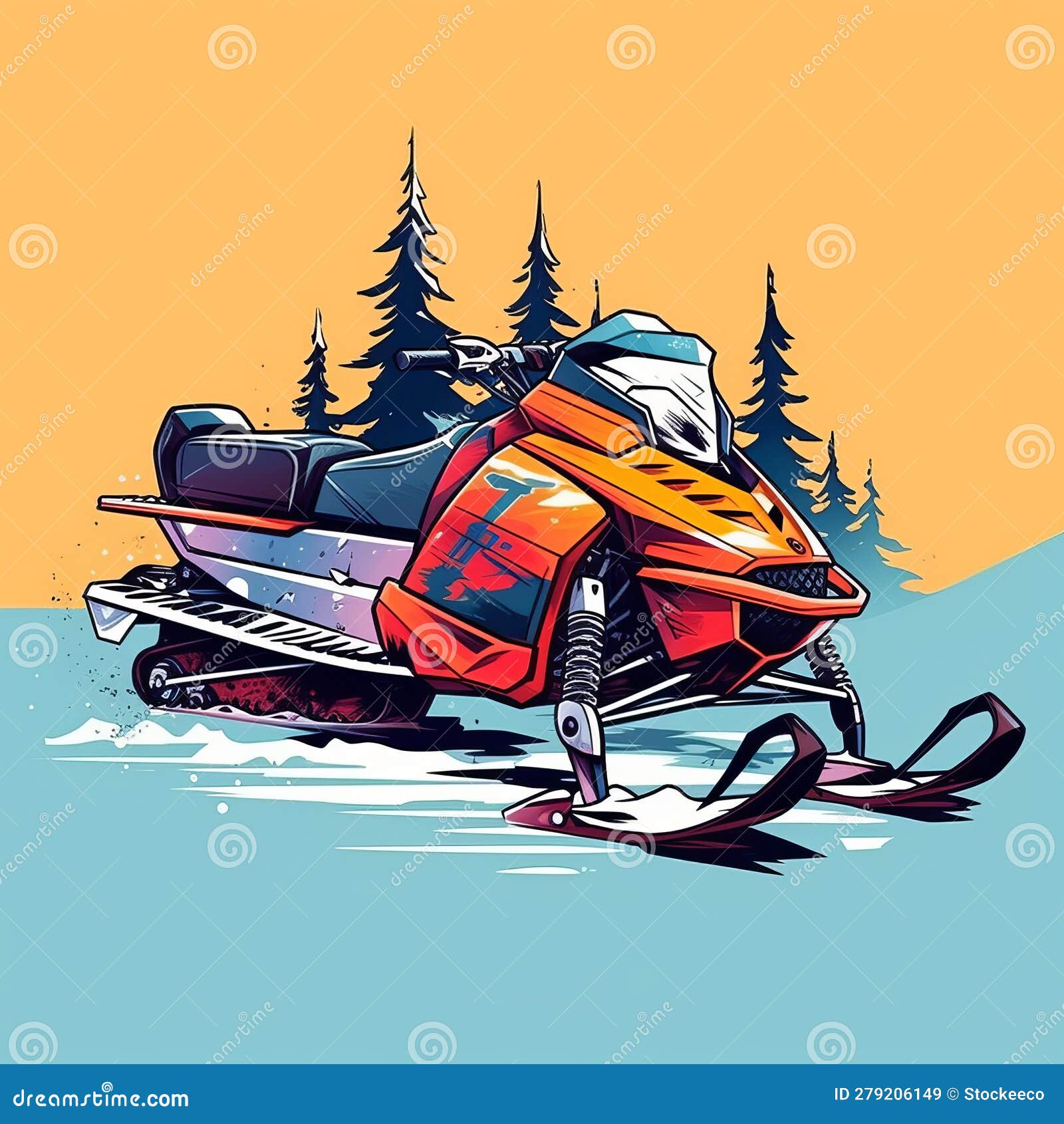 Snowmobile Vector Art: Simple and Colorful Side View Stock Illustration ...