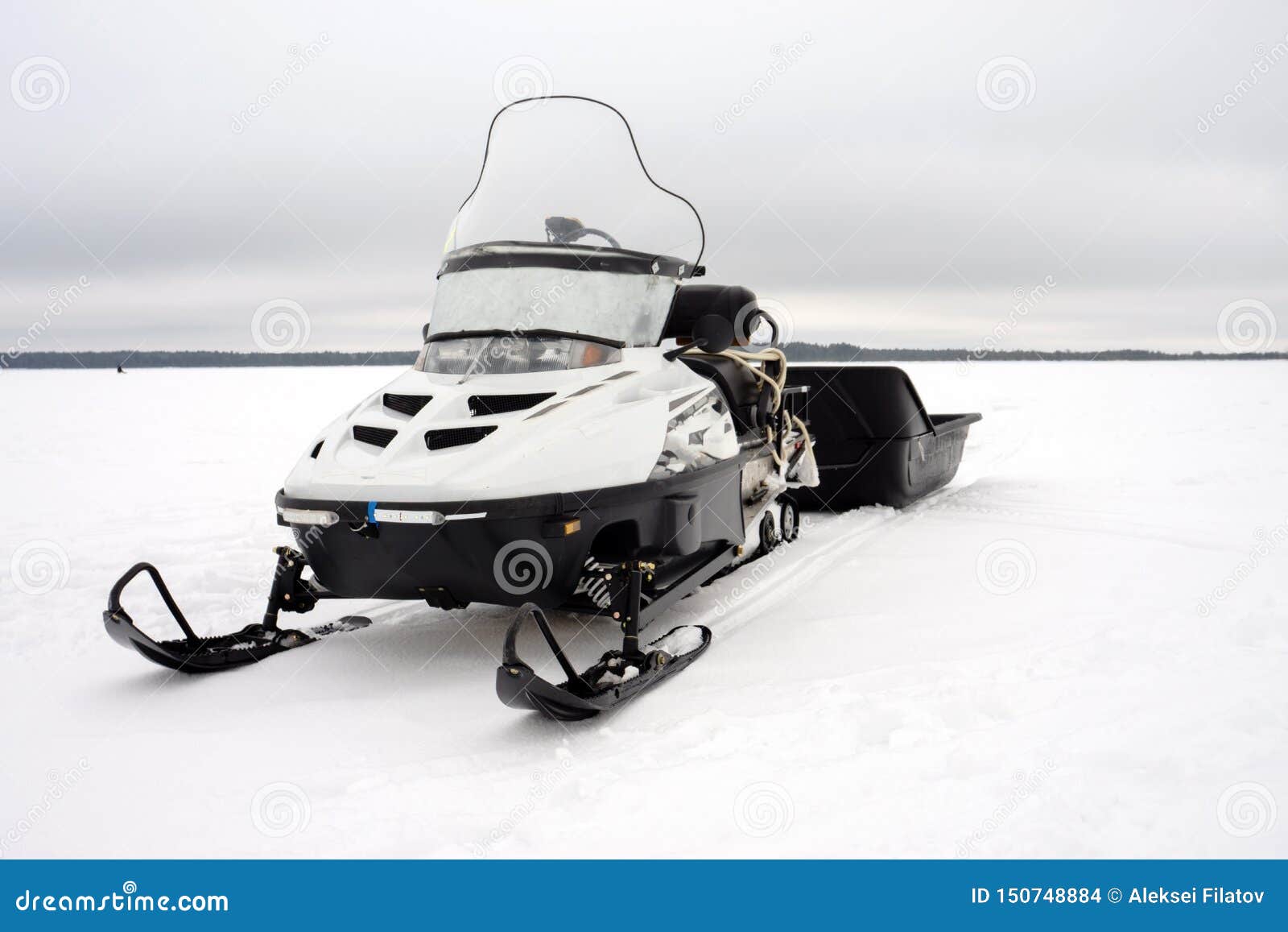 Snowmobile in Winter on the Winter Lake Stock Photo - Image of activity ...