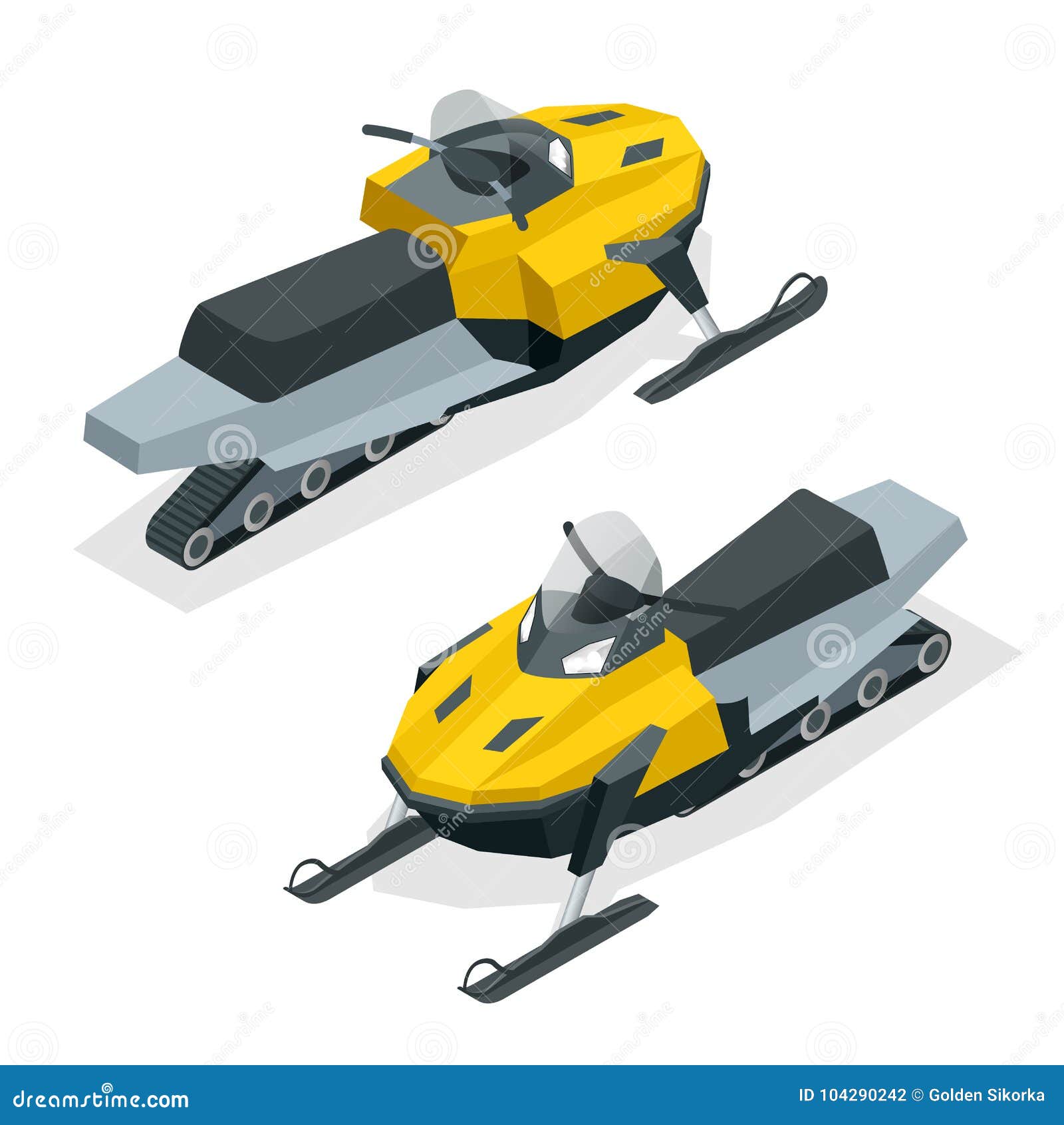 Snowmobiles Set Isolated On White Background. Isometric Vector ...