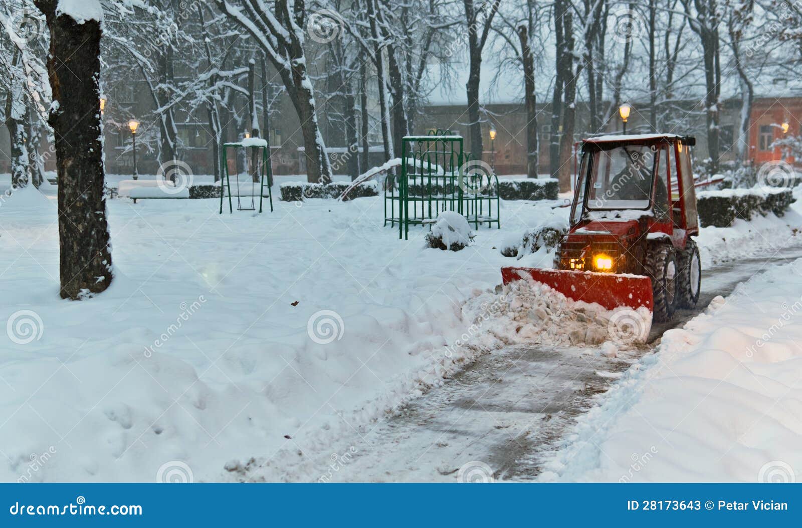 Snowplow Tractor Cleaning Snow Stock Image - Image of seasonal, clean ...