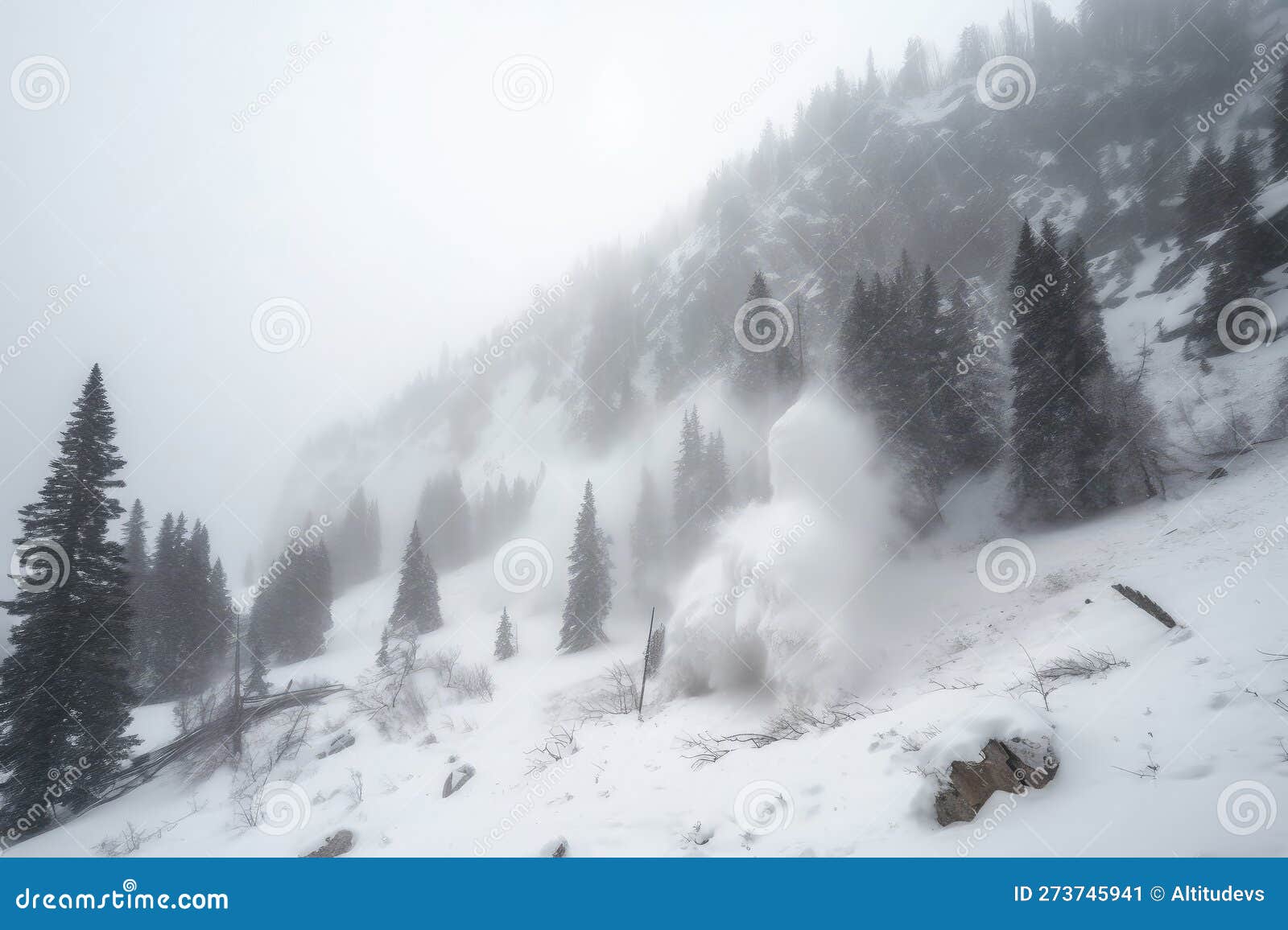 Snowstorm with Heavy Snowfall, Causing Avalanches To Tumble Down the ...
