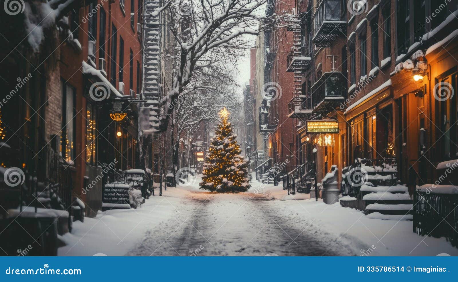 Snowy Alleyway Streetlamp Glow Stock Photo | CartoonDealer.com #346767036