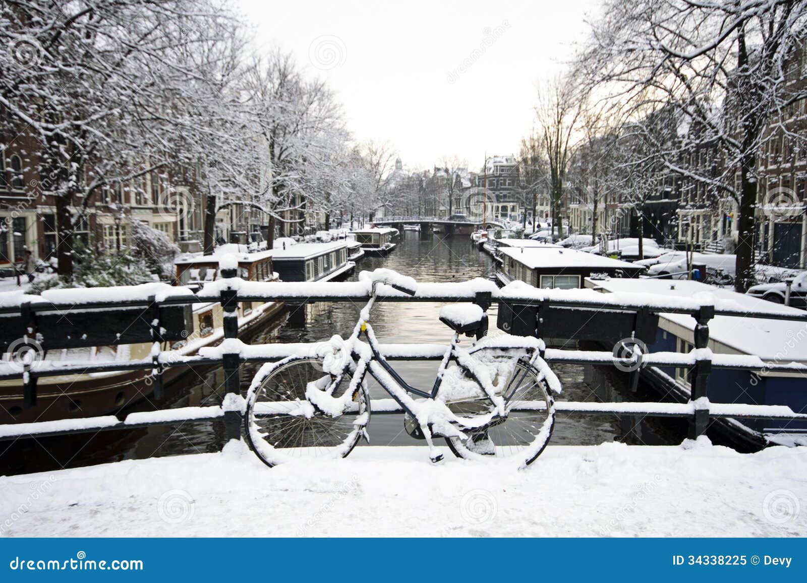 Snowy Amsterdam Netherlands in Winter Stock Image - Image of city ...