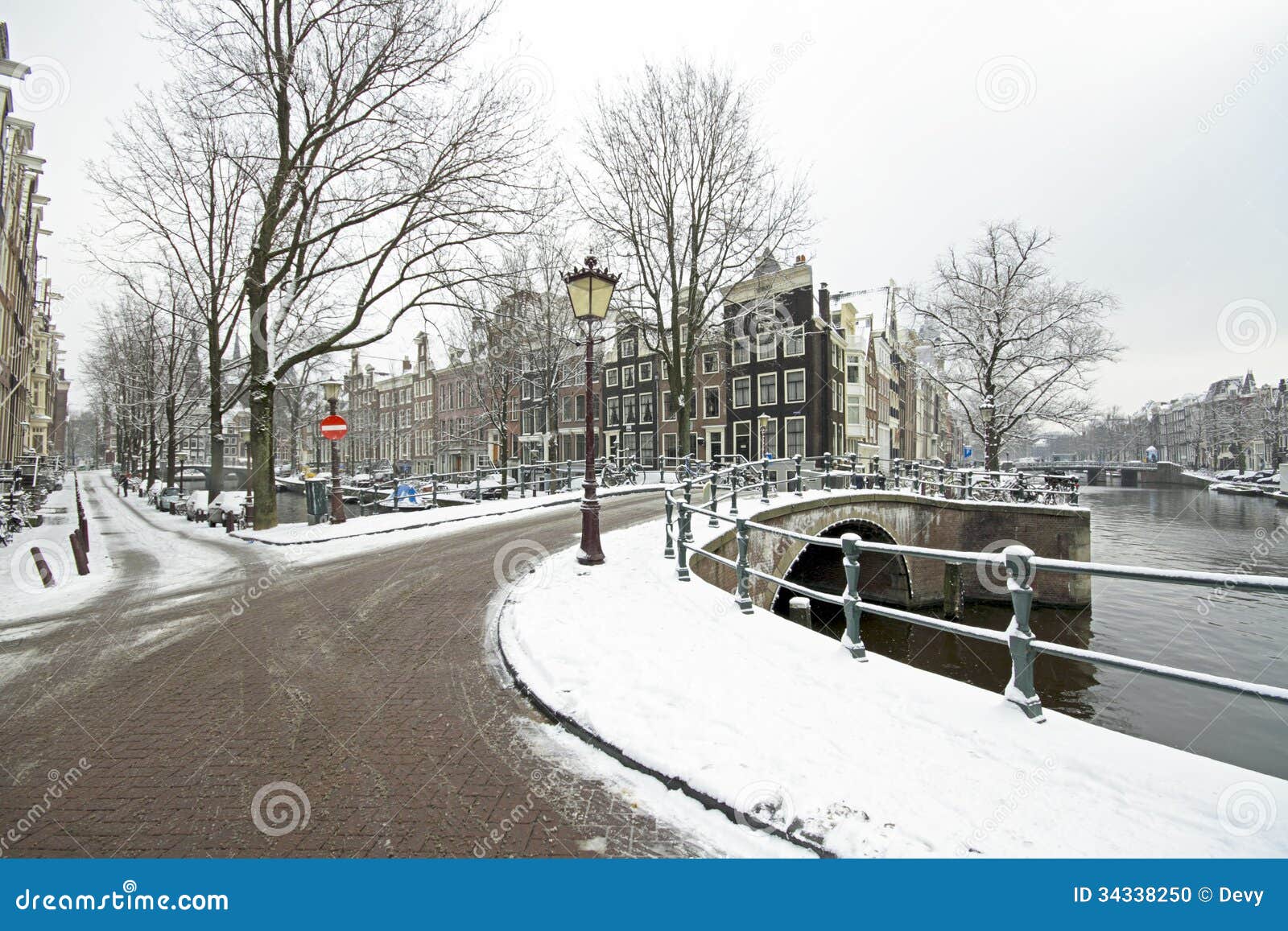 Snowy Amsterdam Netherlands in Winter Stock Photo - Image of ...