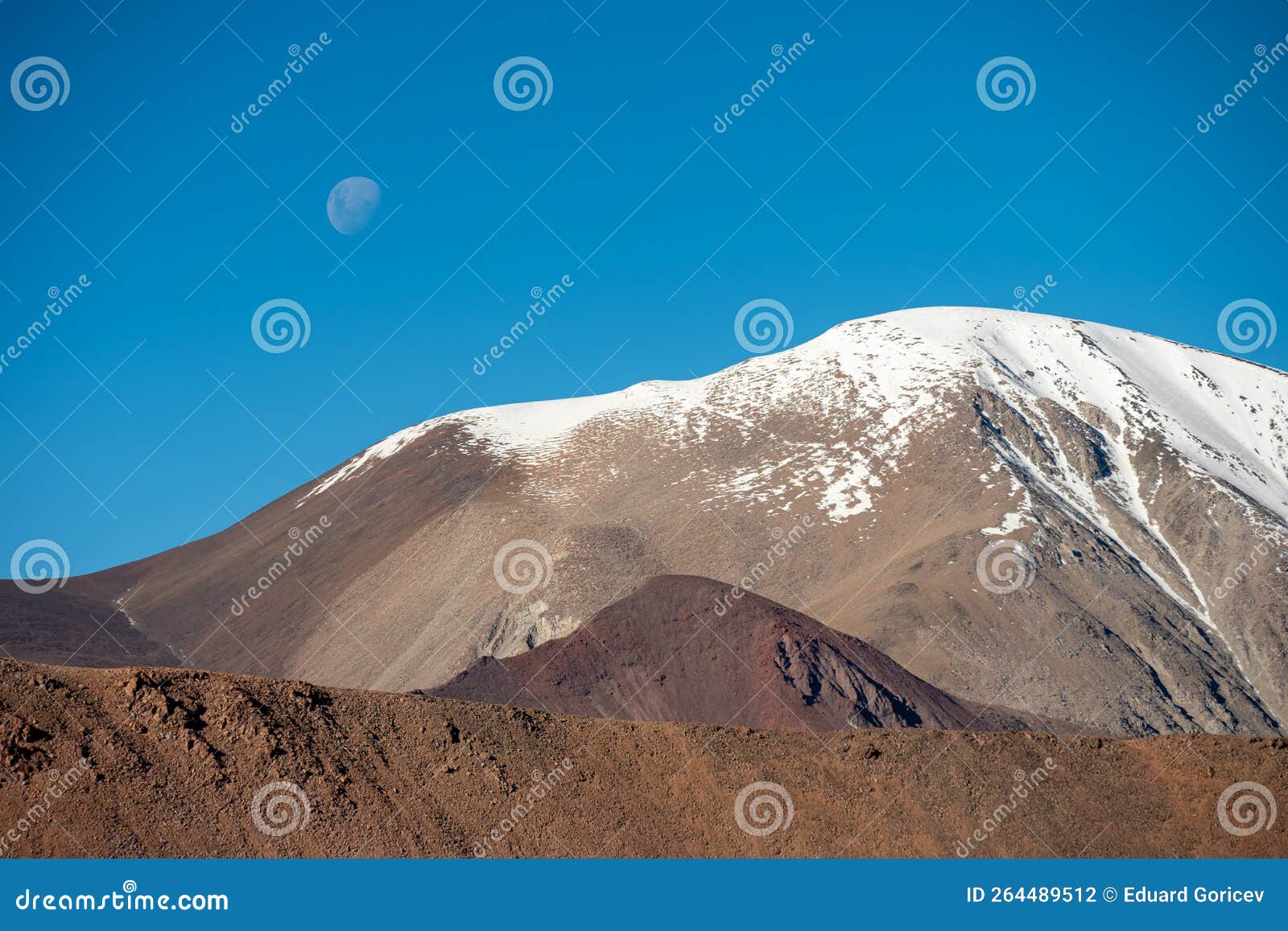 Snowy Andes Hills with Moon in the Sky Stock Photo - Image of white ...