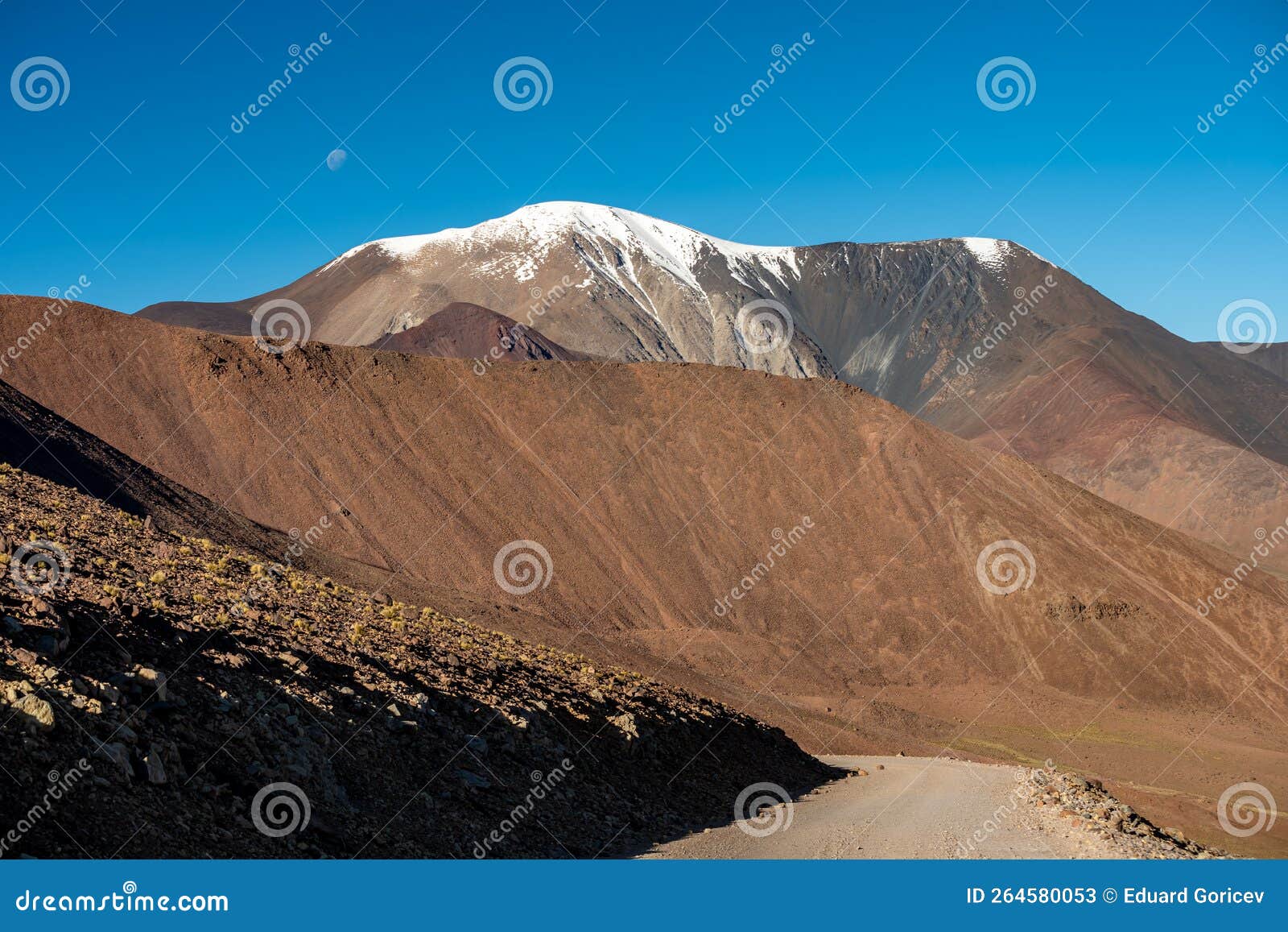 Snowy Andes Hills with Moon in the Sky Stock Image - Image of white ...