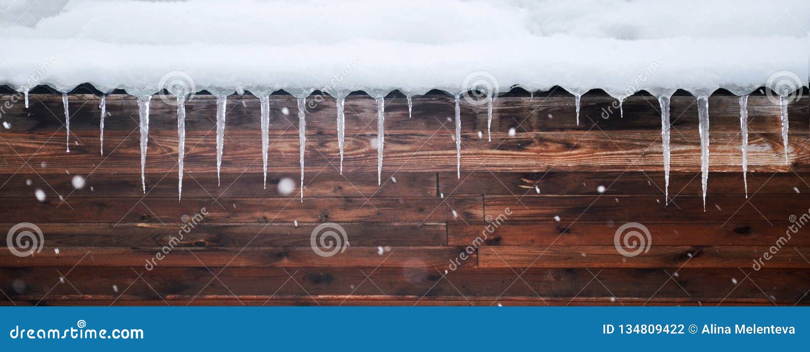 Snowy Background with Icicles and Snowflackes Stock Photo - Image of ...