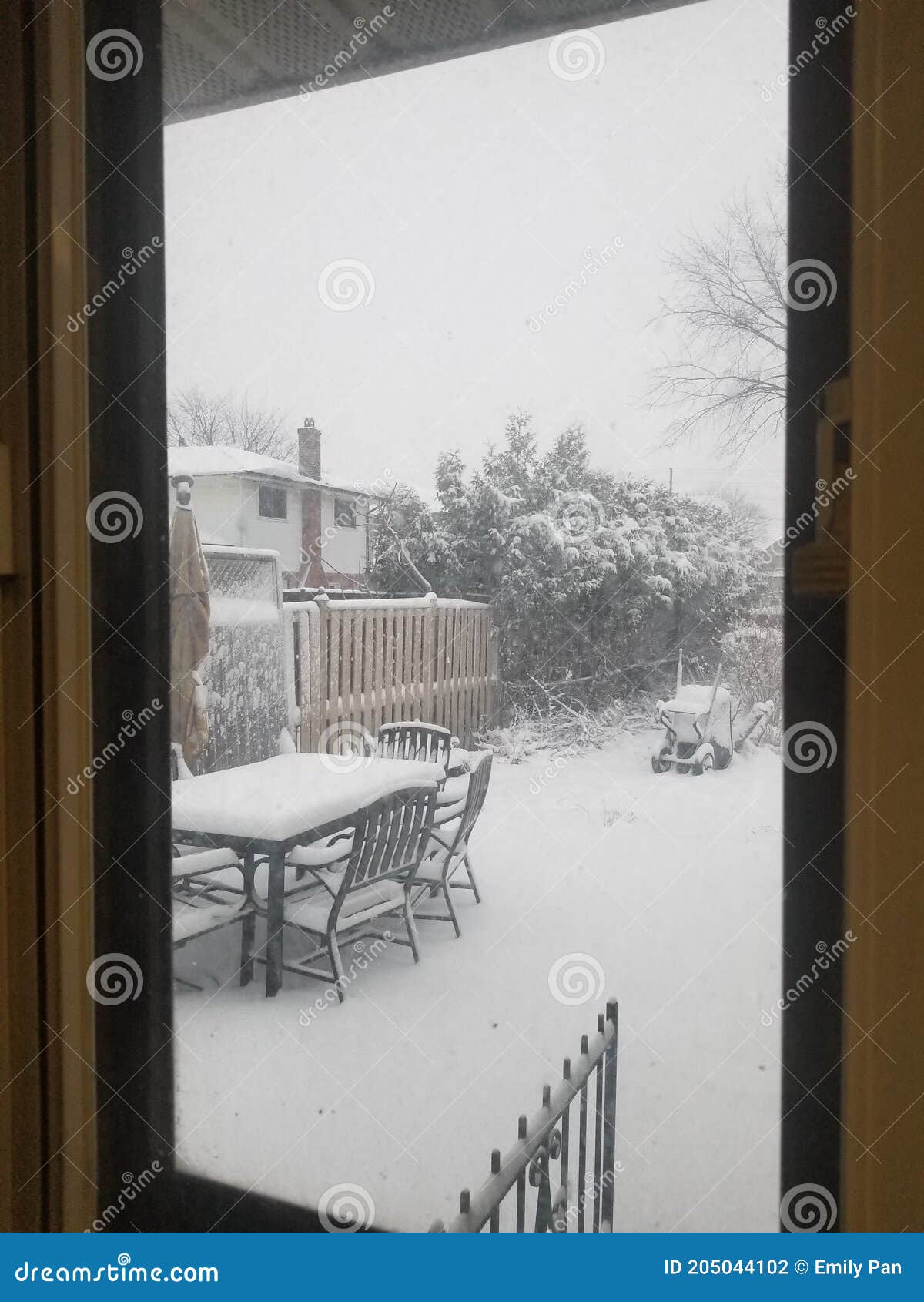 Snowy Backyard Deck stock photo. Image of property, home - 205044102