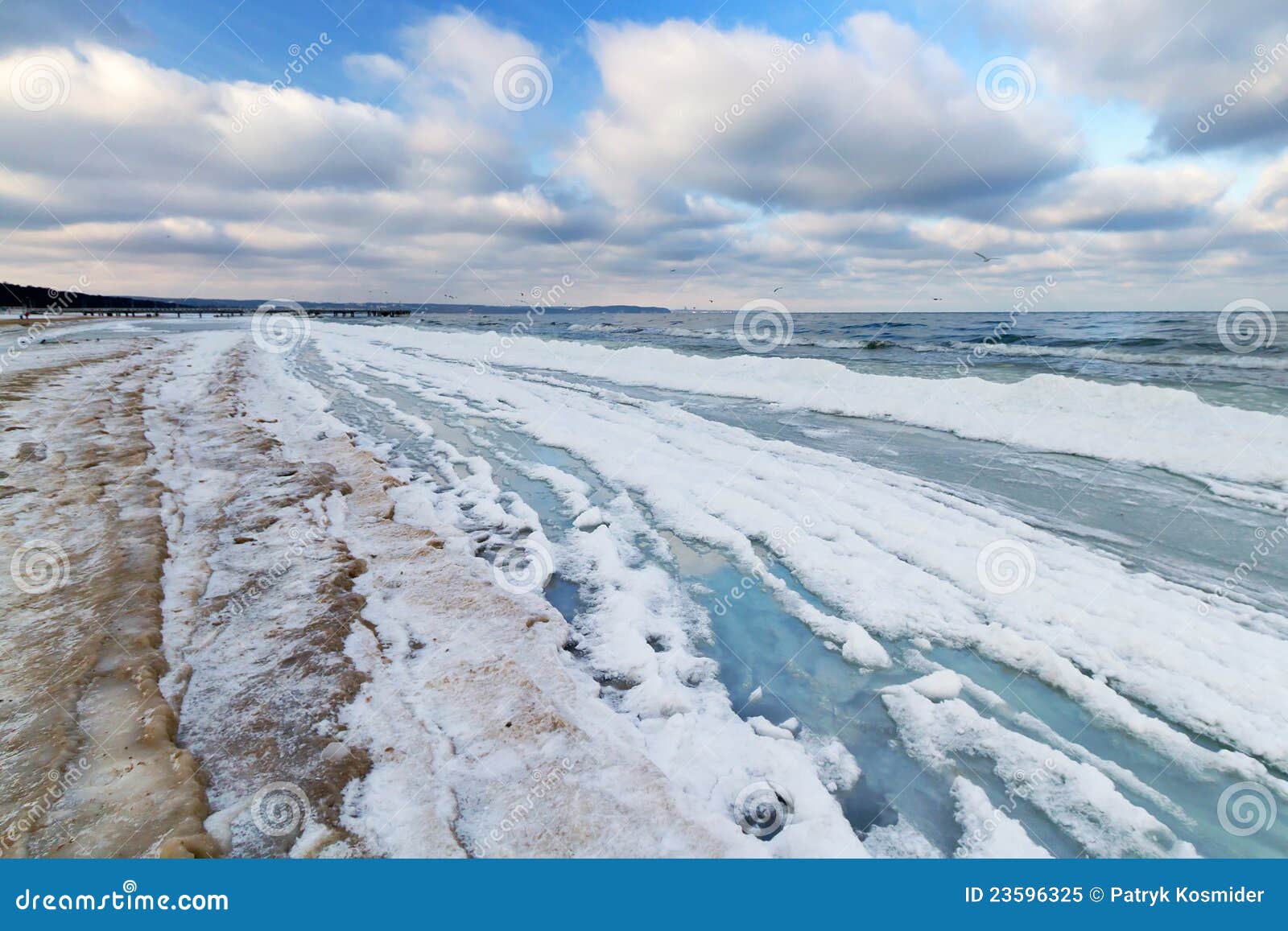 Snowy Baltic Sea beach stock image. Image of cloudy, crack - 23596325