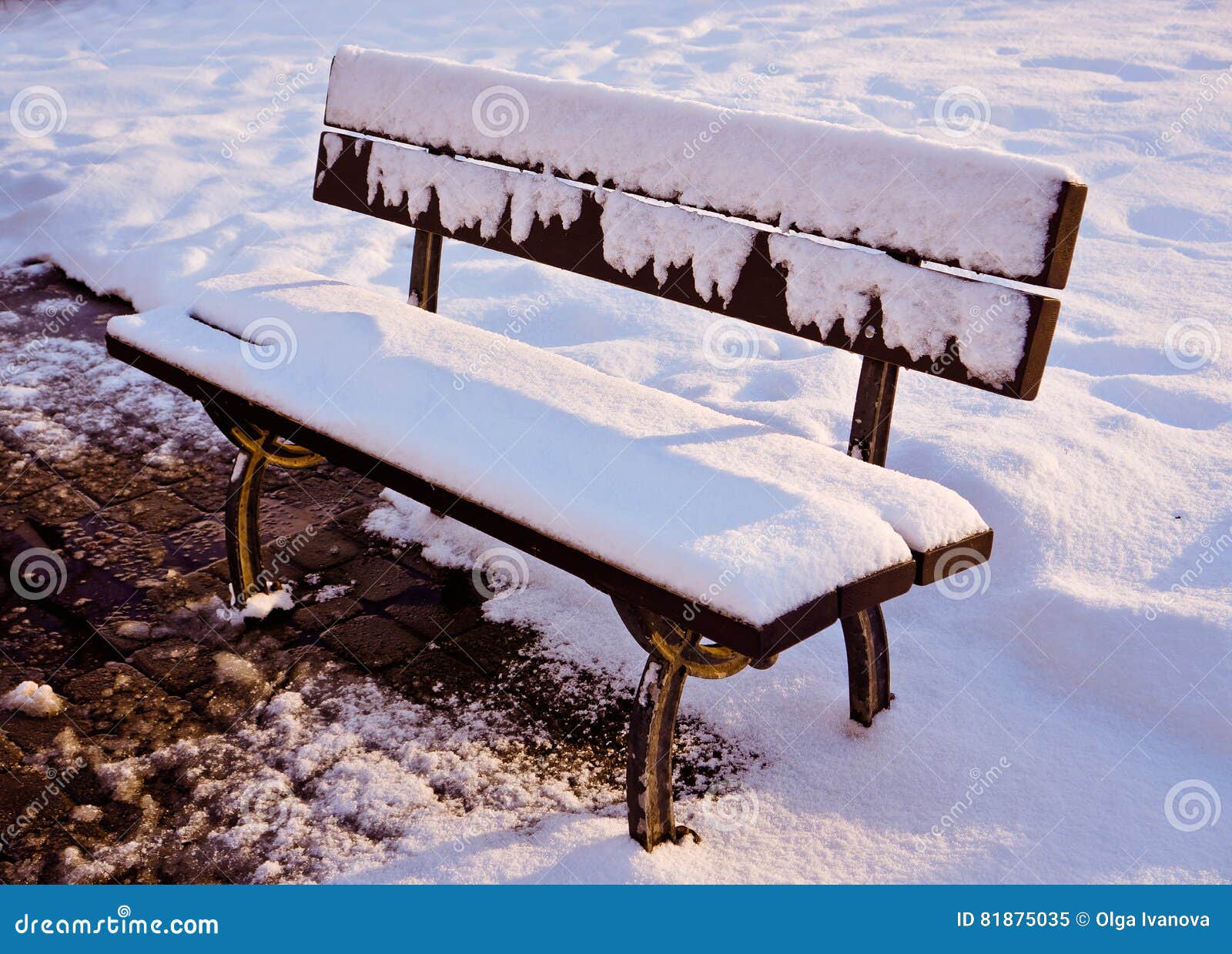Snowy bench stock image. Image of chrismas, gift, handmade - 81875035