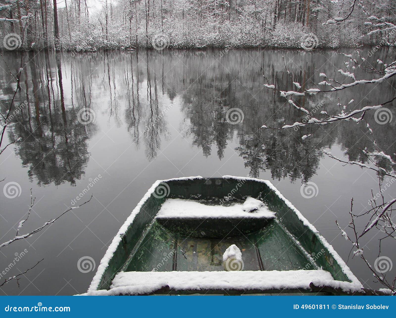 Snowy boat stock image. Image of cloudy, nature, forest - 49601811