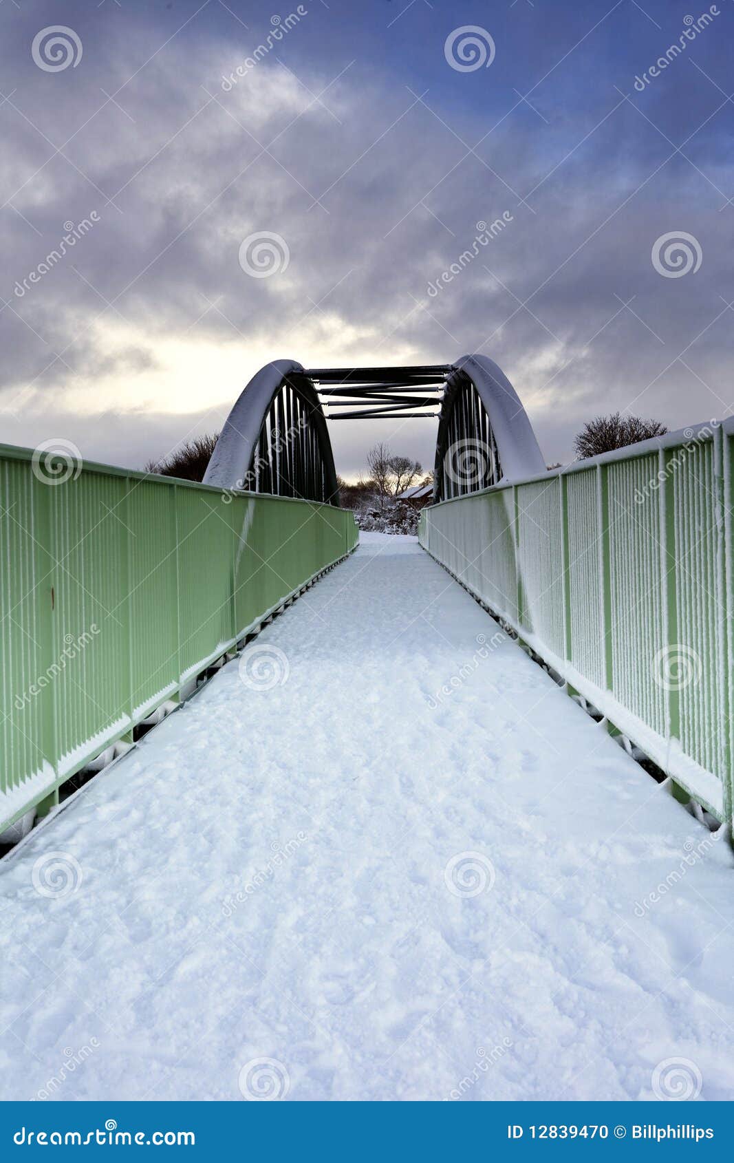 Snowy bridge stock photo. Image of pathway, clouds, span - 12839470
