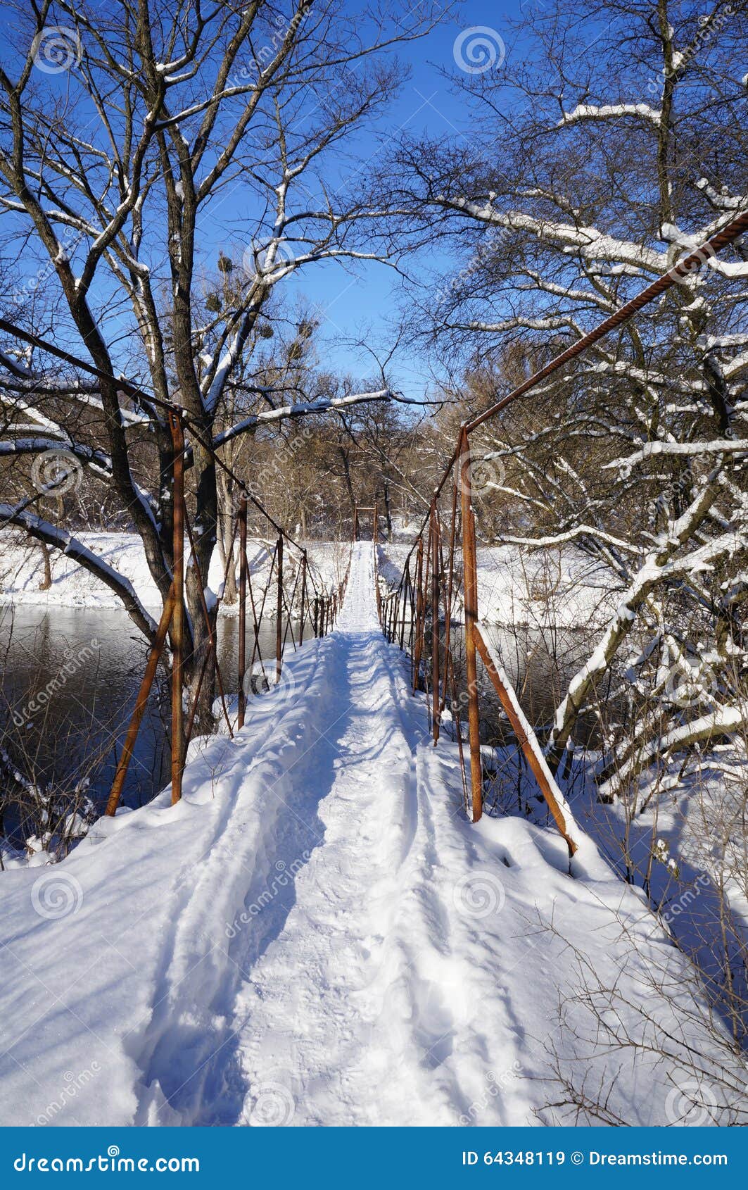 Snowy bridge stock image. Image of bridge, snow, year - 64348119