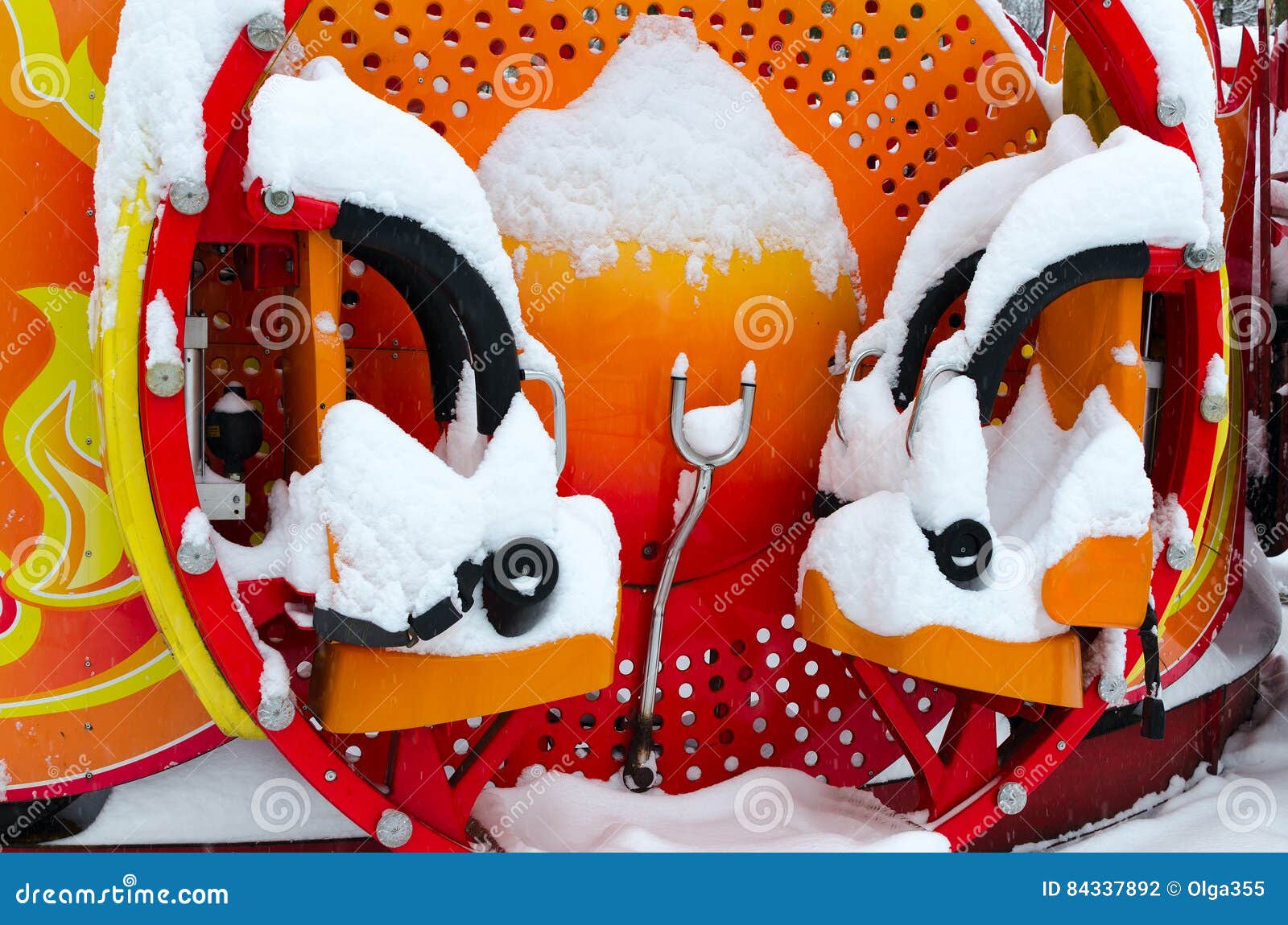 Snowy Bright Multicolored Attraction in Winter Park during Snowfall ...